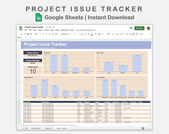Project Issue Tracker Excel Template