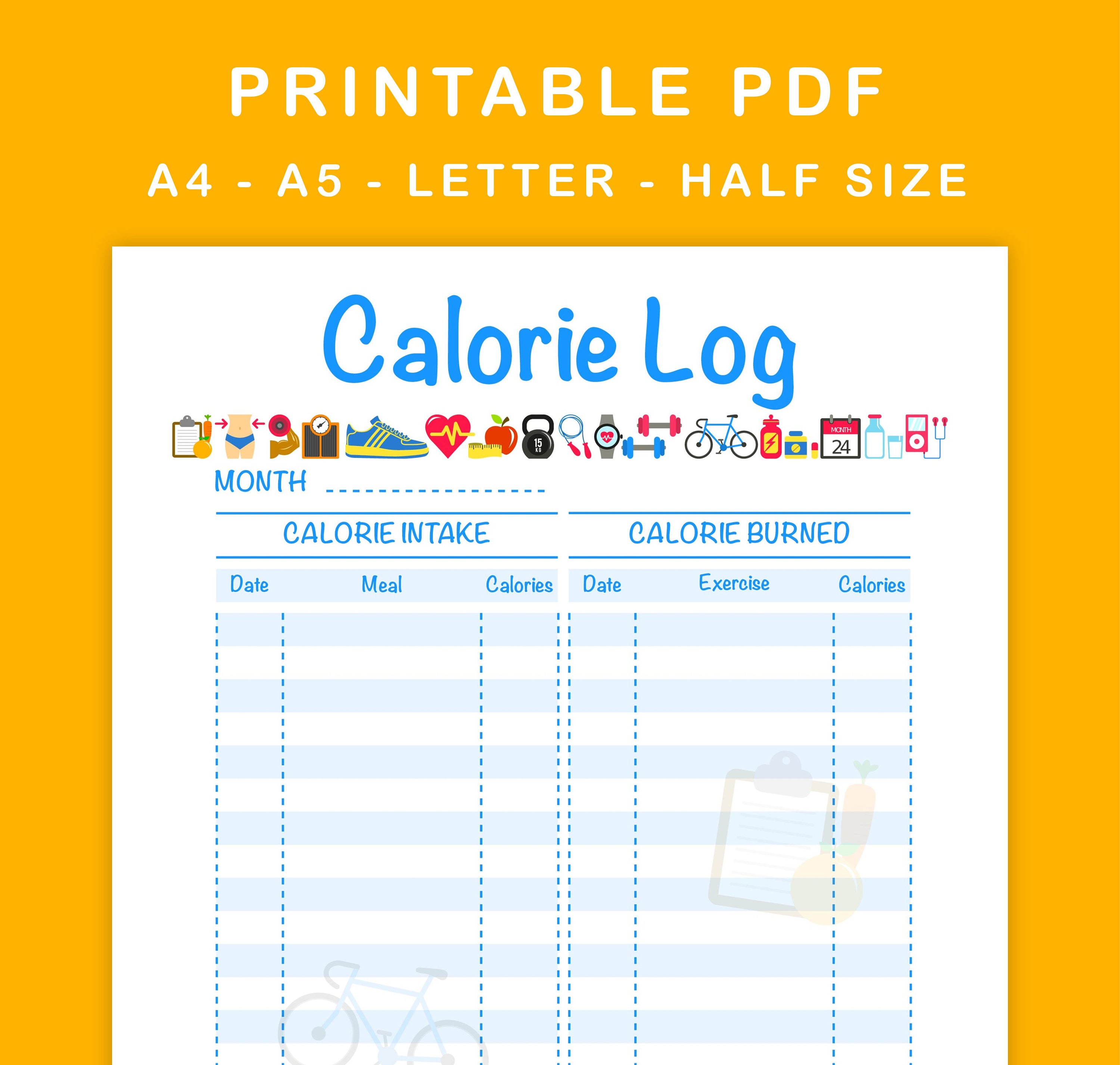 Calorie Counting Chart Printable Free