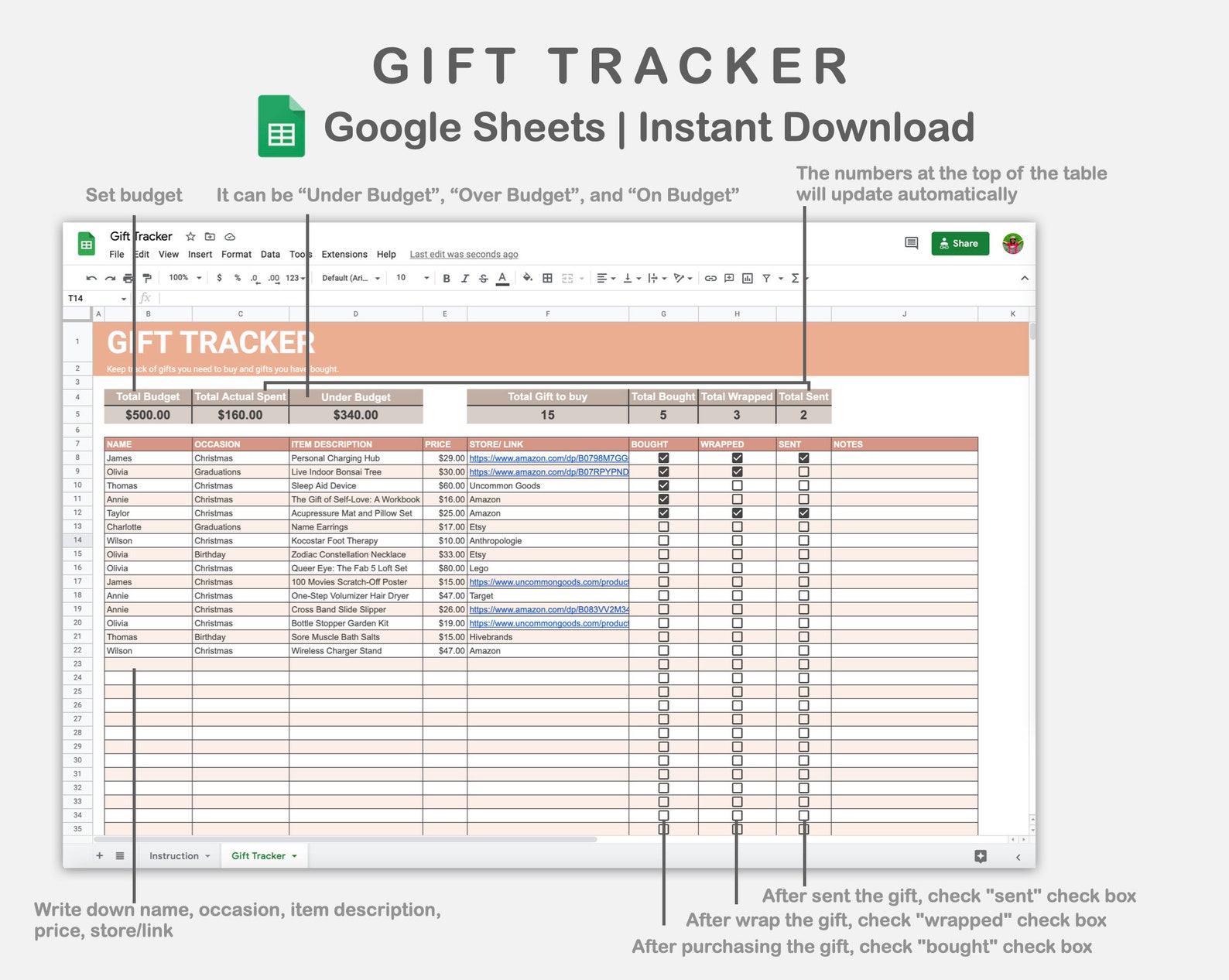 Gift Tracker Gift Planner Accumulators Christmas Gift - Etsy