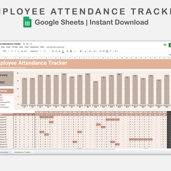 Employee Attendance Template Google Sheet - Etsy