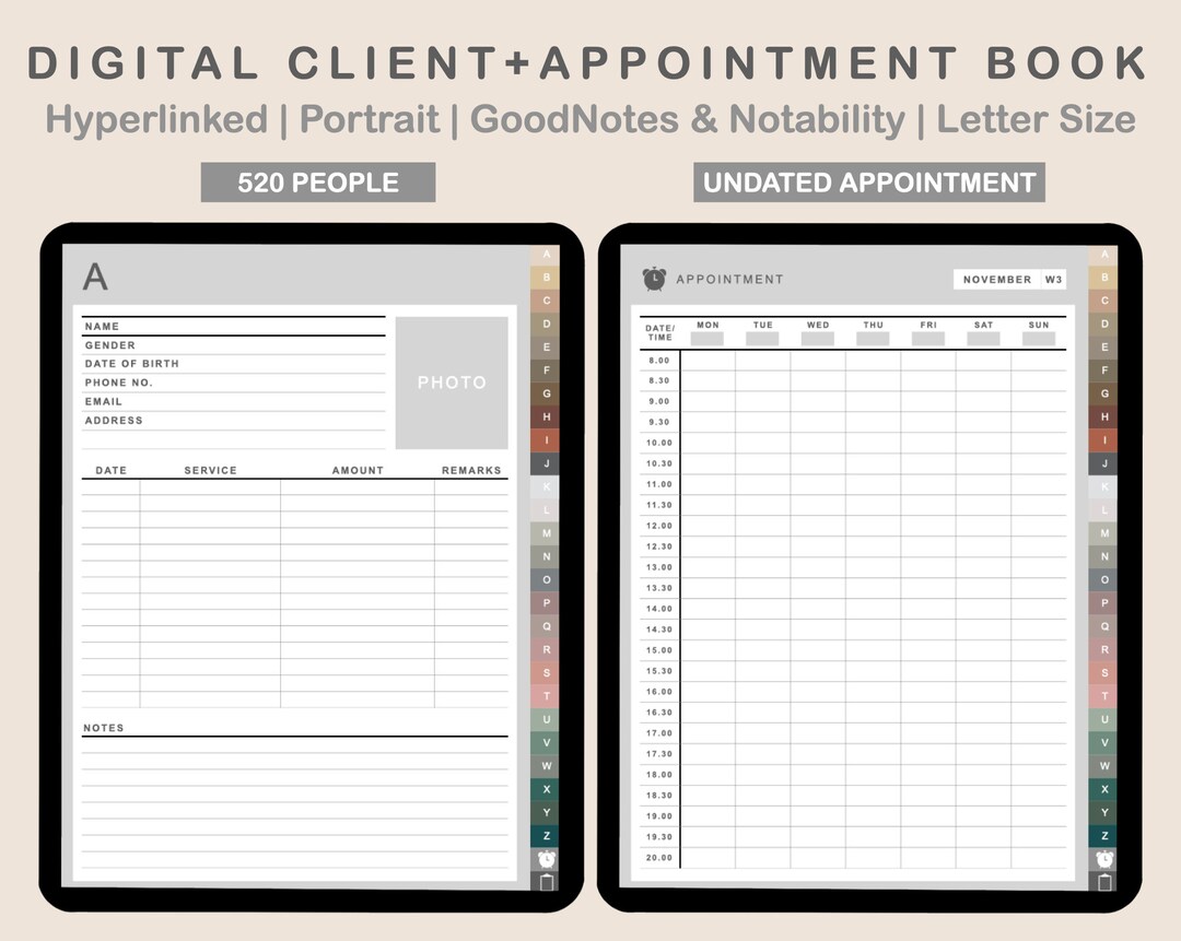 Digital Client Notebook, Client Record Book, Undated Appointment ...