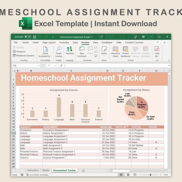 Excel Homeschool Planner - Etsy