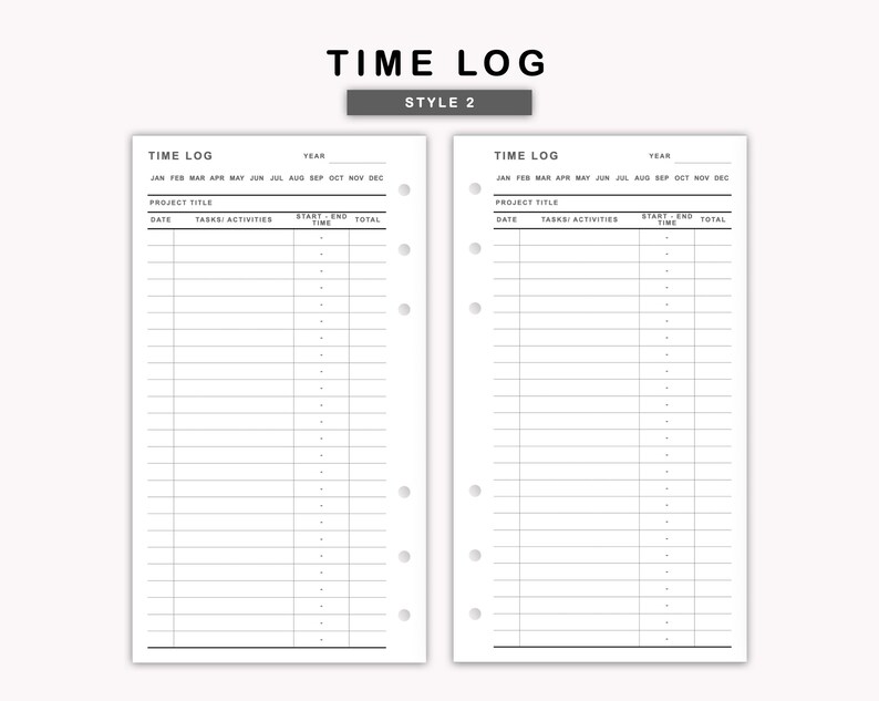 Personal Inserts Time Log Time Spent Time Sheet Work Log - Etsy