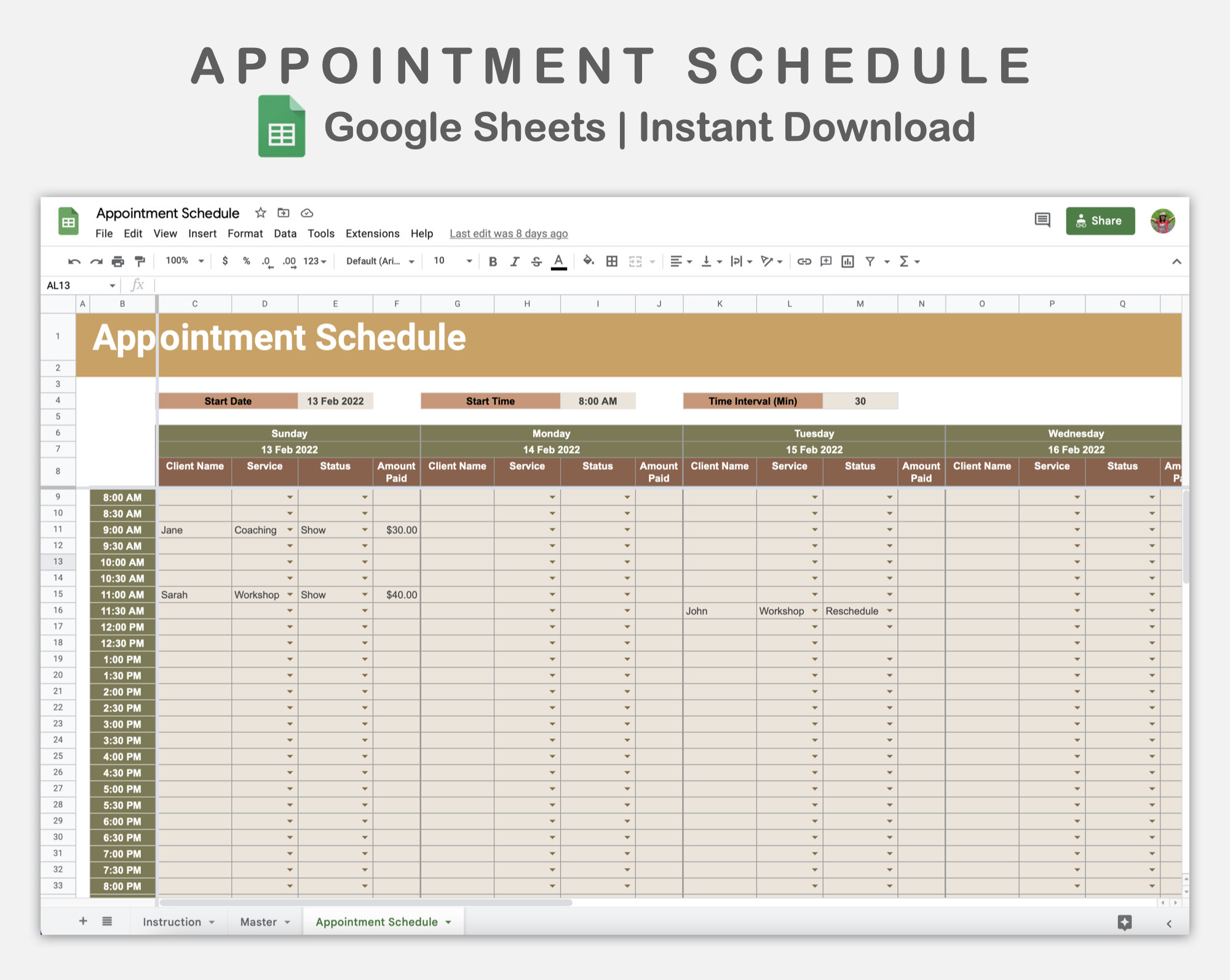 Appointment Template Excel