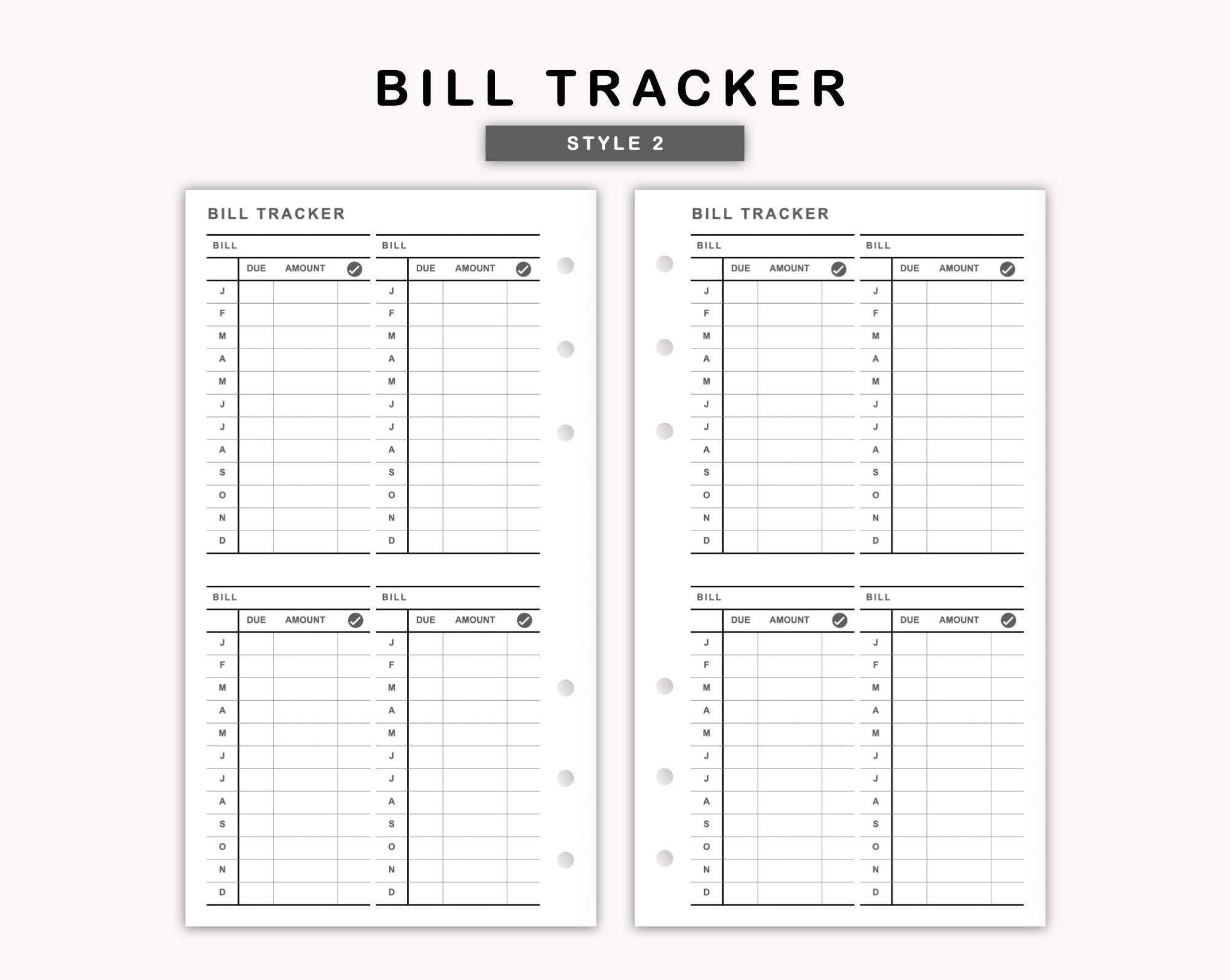 Personal Inserts Bill Tracker Finance Planner Printable - Etsy