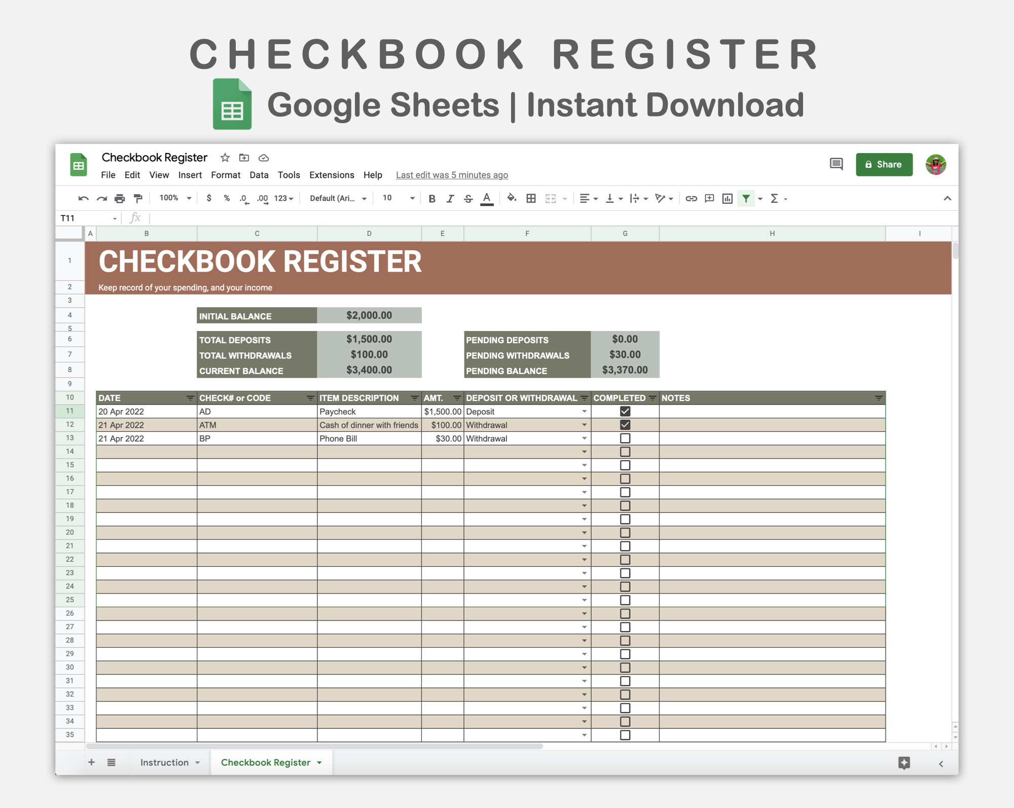 Check Register Template Excel