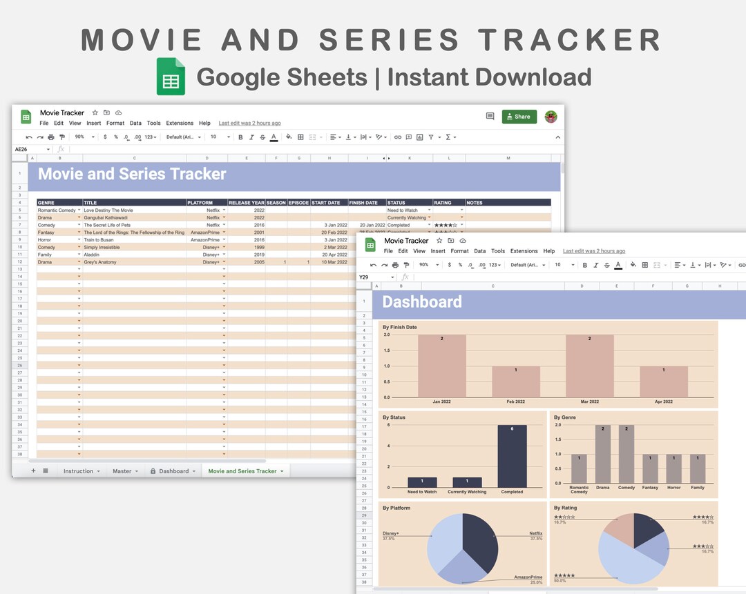 Google Sheets Movie Tracker Series Tracker Spreadsheets TV - Etsy