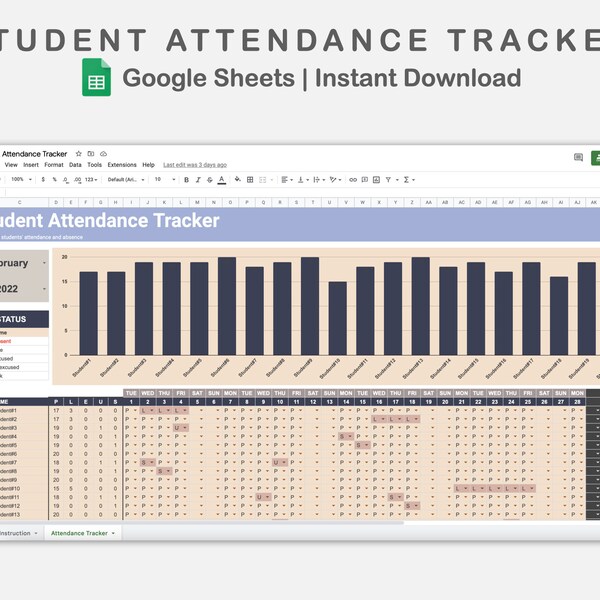 Attendance Chart Google Sheet - Etsy