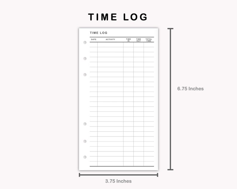 Personal Inserts Time Log Time Spent Time Sheet Work Log - Etsy