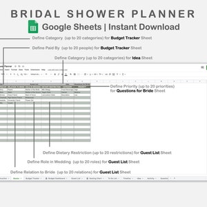 Google Sheets Bridal Shower Planner Bridal Shower Planning - Etsy