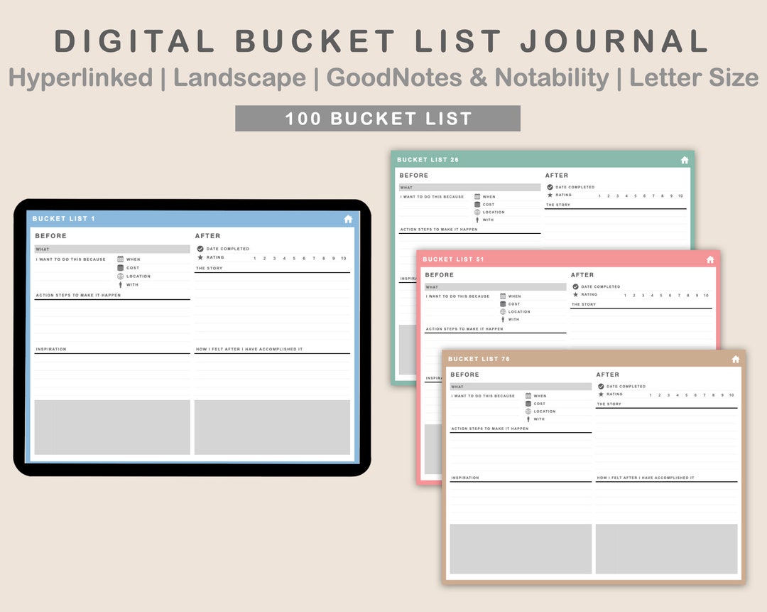 Digital Bucket List Journal, Travel Bucket List Journal for Ipad, Goal ...
