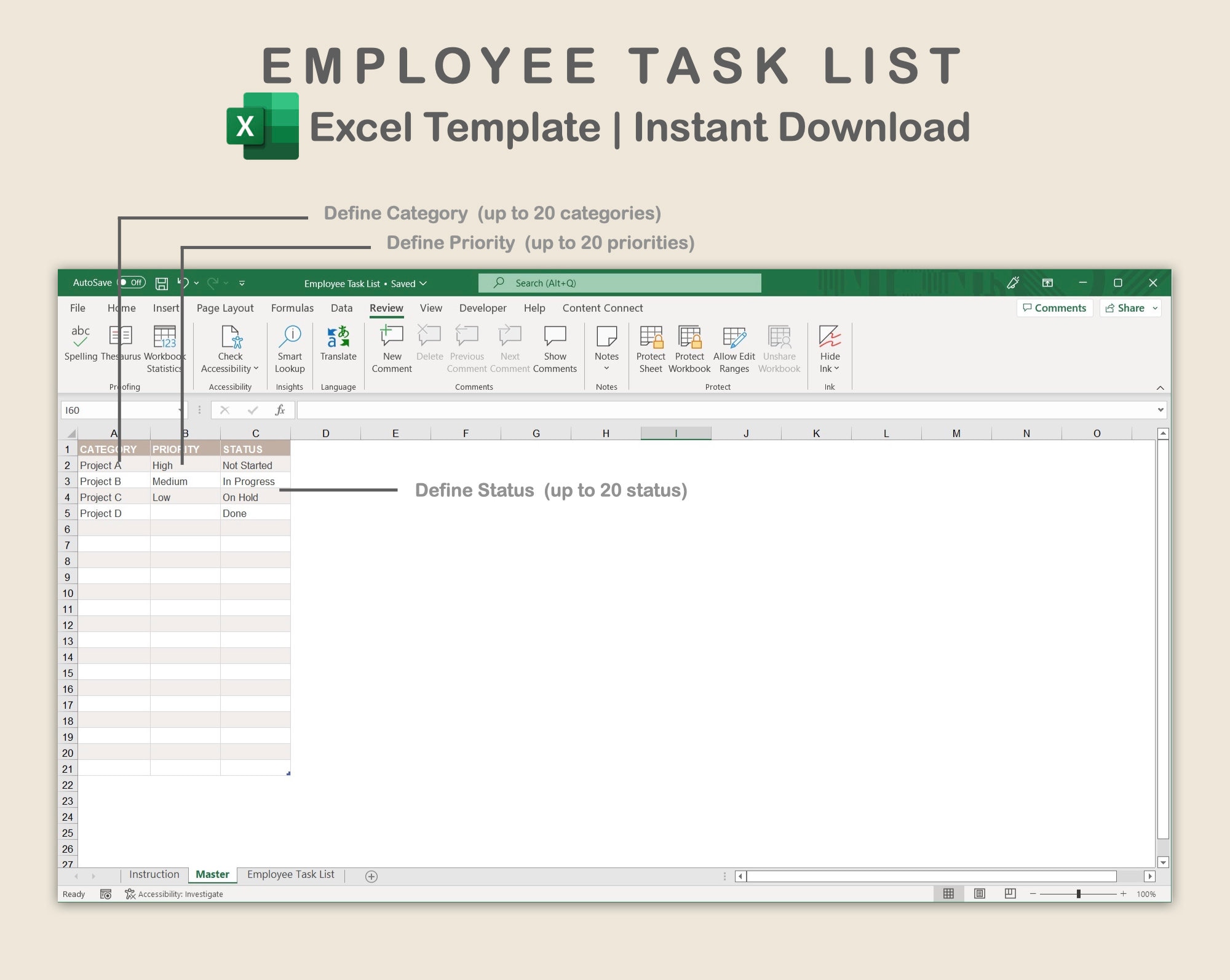 Employee Task List for Excel, Task List for Work, Small Business Team ...