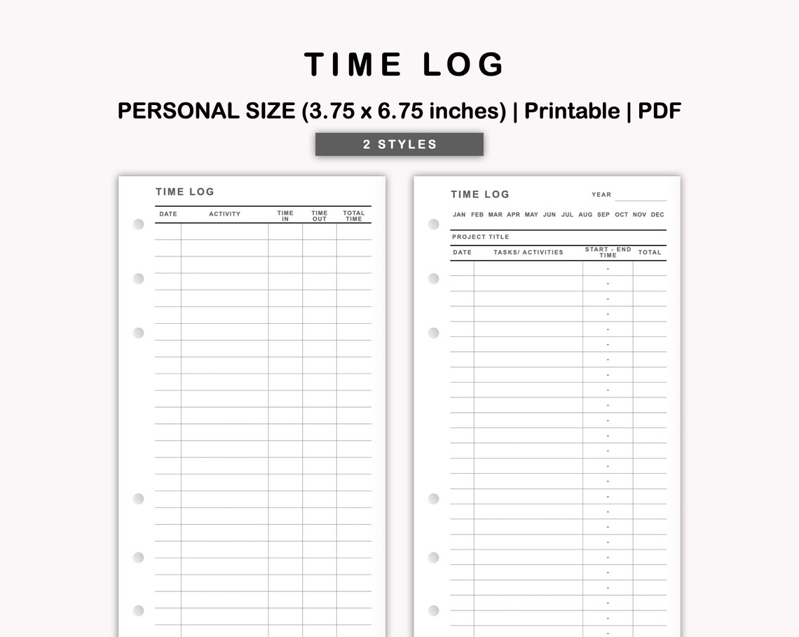 Personal Inserts Time Log Time Spent Time Sheet Work Log - Etsy