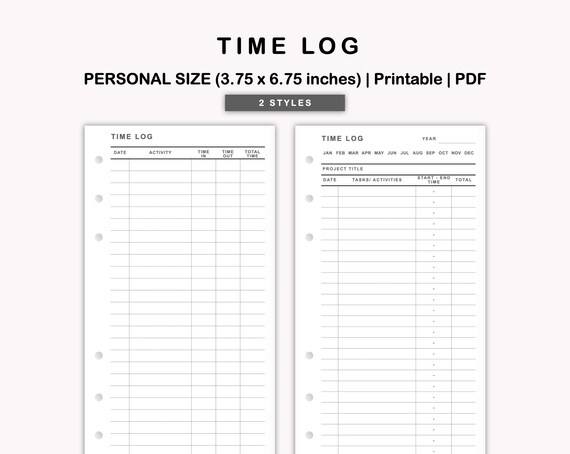 Personal Inserts Time Log Time Spent Time Sheet Work Log - Etsy