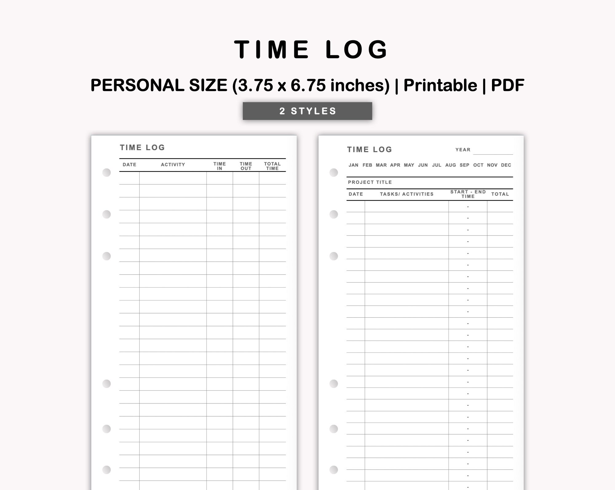 Personal Inserts Time Log Time Spent Time Sheet Work Log - Etsy