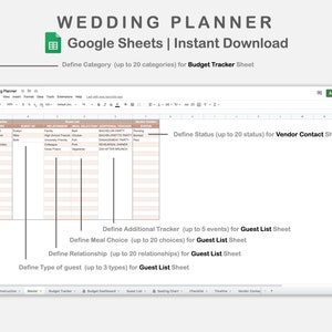 Google Sheets Wedding Planner Wedding Planning Spreadsheets - Etsy