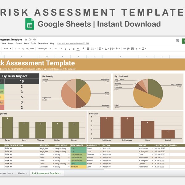 Risk Assessment Template Excel - Etsy