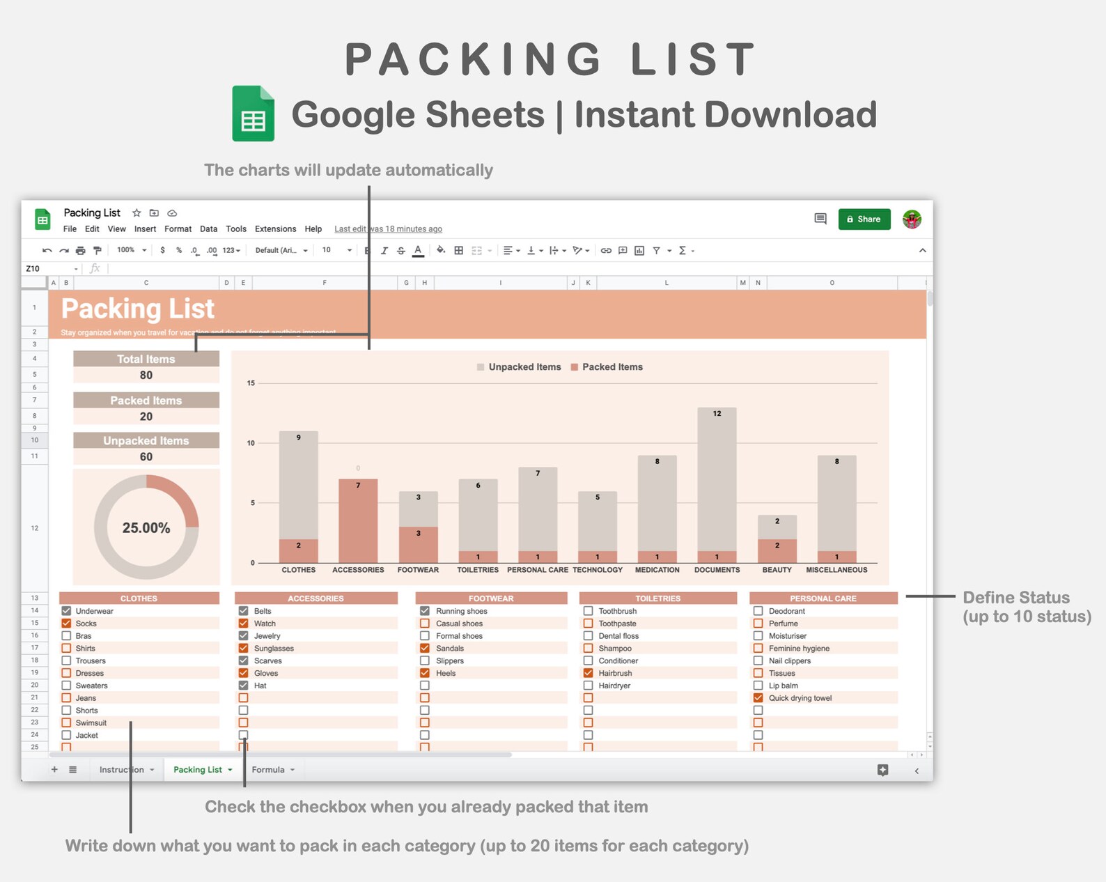 Packing List Google Sheets Packing List Template Spreadsheet Template 