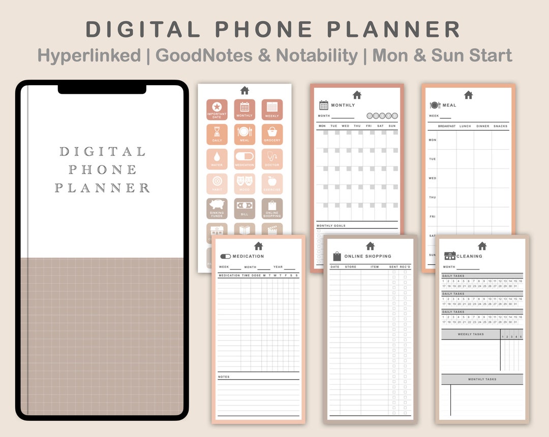 Digital Phone Planner, Digital Pocket Planner, Undated Monthly Planner ...