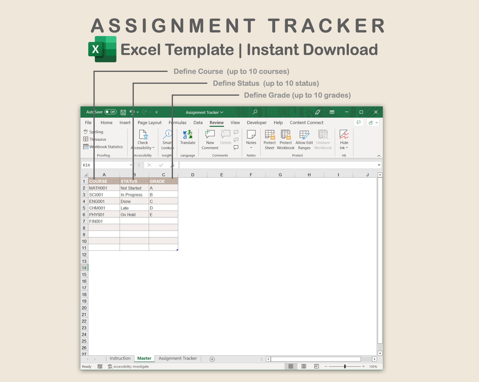 Assignment Tracker Excel Homework Planner Excel Spreadsheet - Etsy