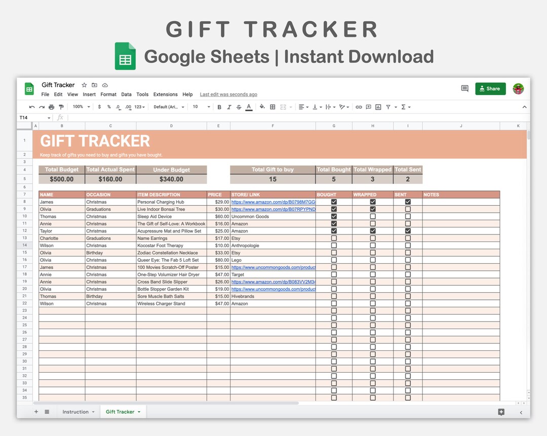 Gift Tracker, Gift Planner Accumulators, Christmas Gift Tracker for ...