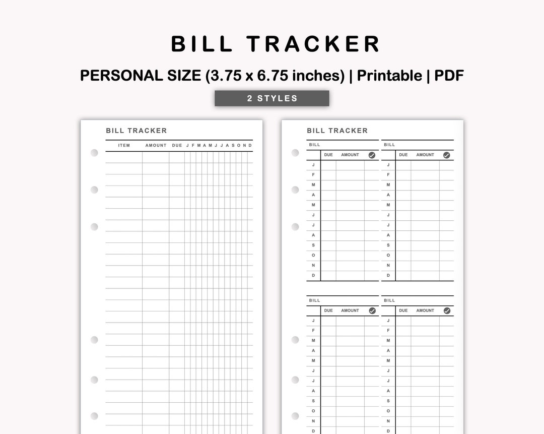 Personal Inserts Bill Tracker Finance Planner Printable - Etsy