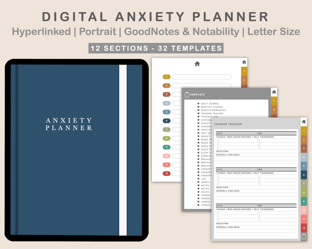 Buy Digital Anxiety Journal, Therapy Notebook, Mental Health Planner ...