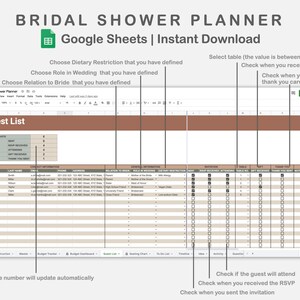 Google Sheets Bridal Shower Planner Bridal Shower Planning - Etsy