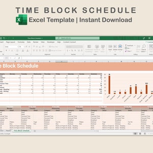 Excel Time Blocking Schedule, Time Block Spreadsheet Template, Weekly ...