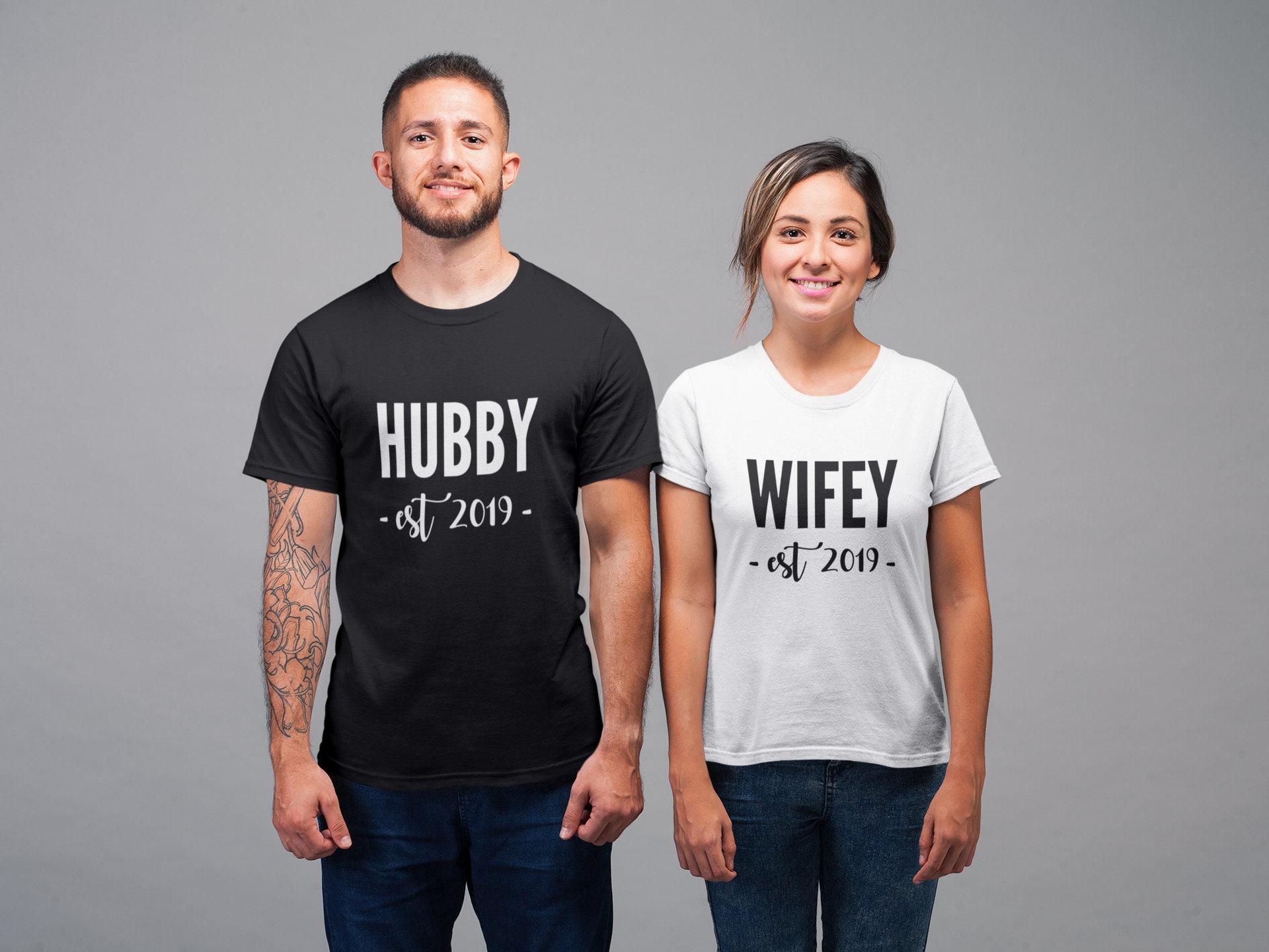 Hubby Wifey Est Custom Year Couples Tshirt Year Husband Wife - Etsy UK