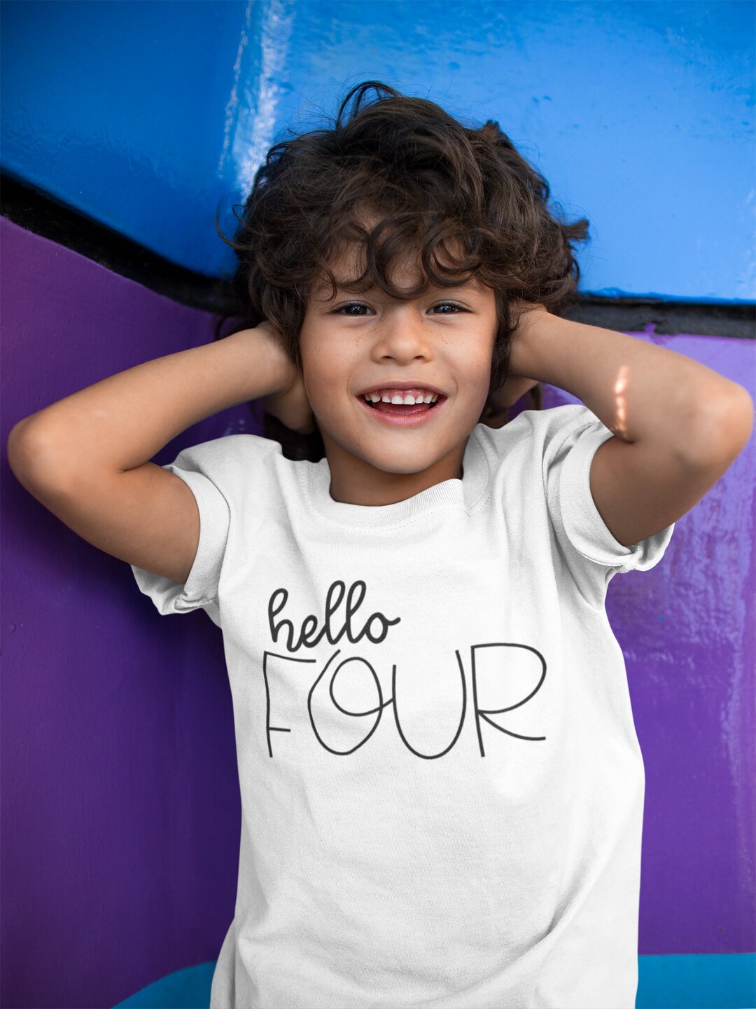 Hello Four Kids Tshirt Birthday Gift Party Child Sibling Celebration ...