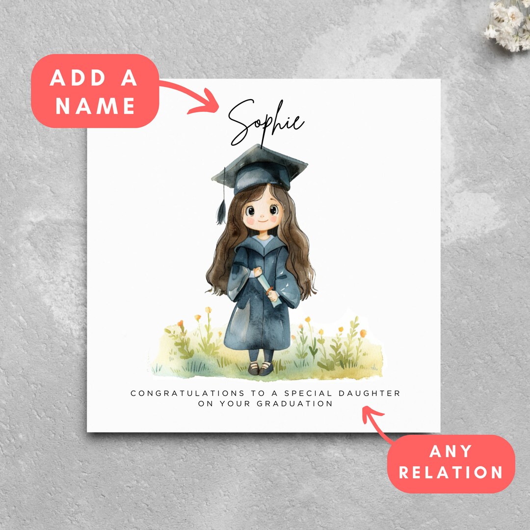 Personalised Graduation Girl Card, College Degree Card, Cute School ...