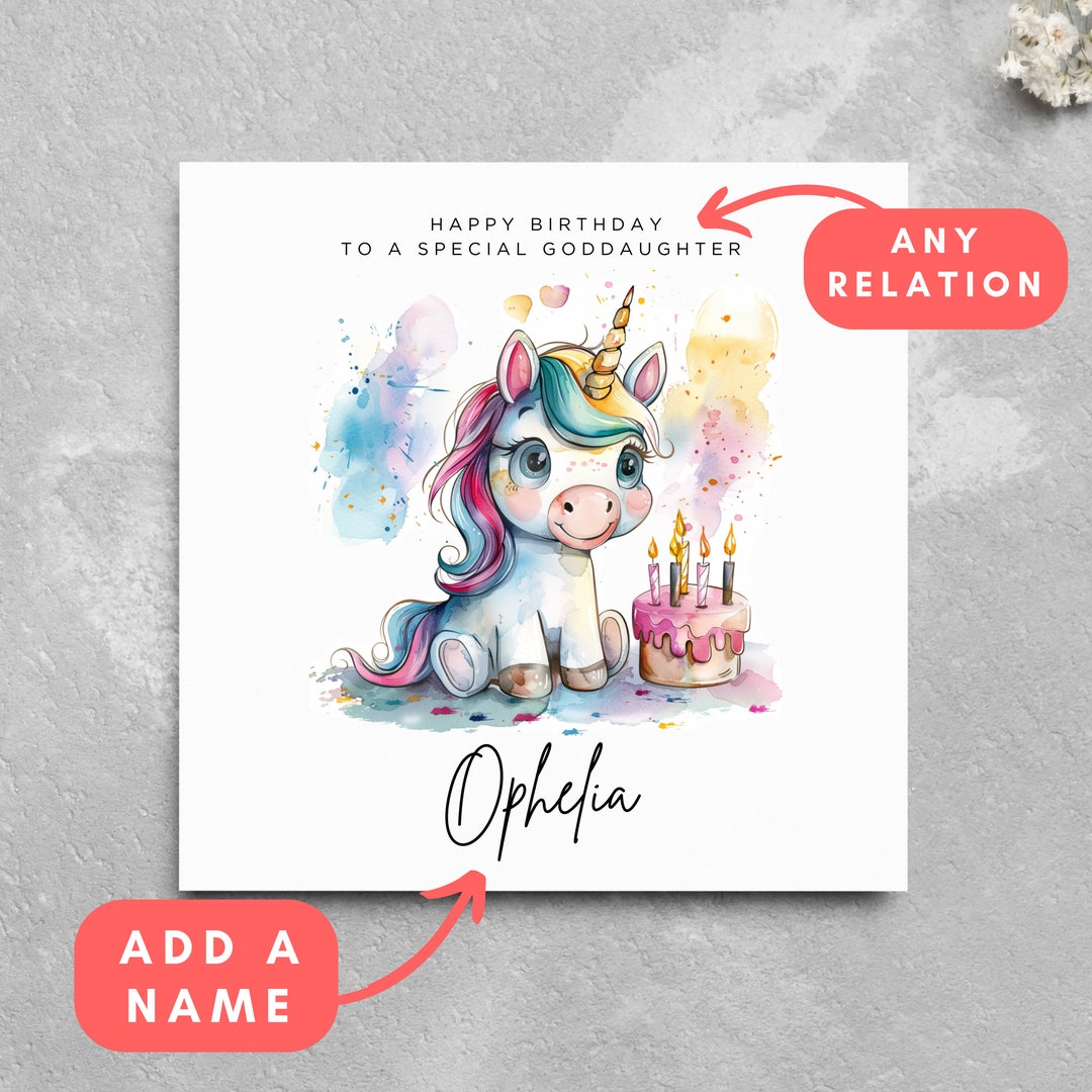 Personalised Name Unicorn Birthday Card Cute Unicorn Personalised ...