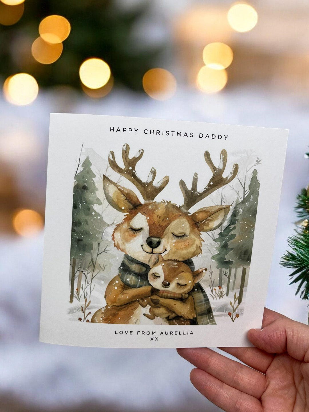 Personalised Reindeer Daddy Christmas Card From Child Children Custom ...