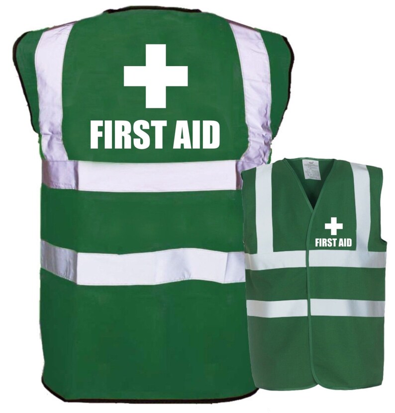 First Aid Printed Green Enhanced Safety Vest Waistcoat Hi Viz/vis ...