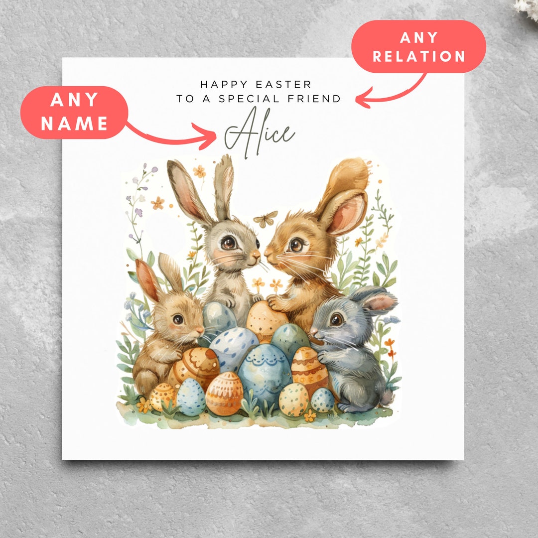 Personalised Name Cute Easter Personalised Card Easter Egg Easter Bunny ...