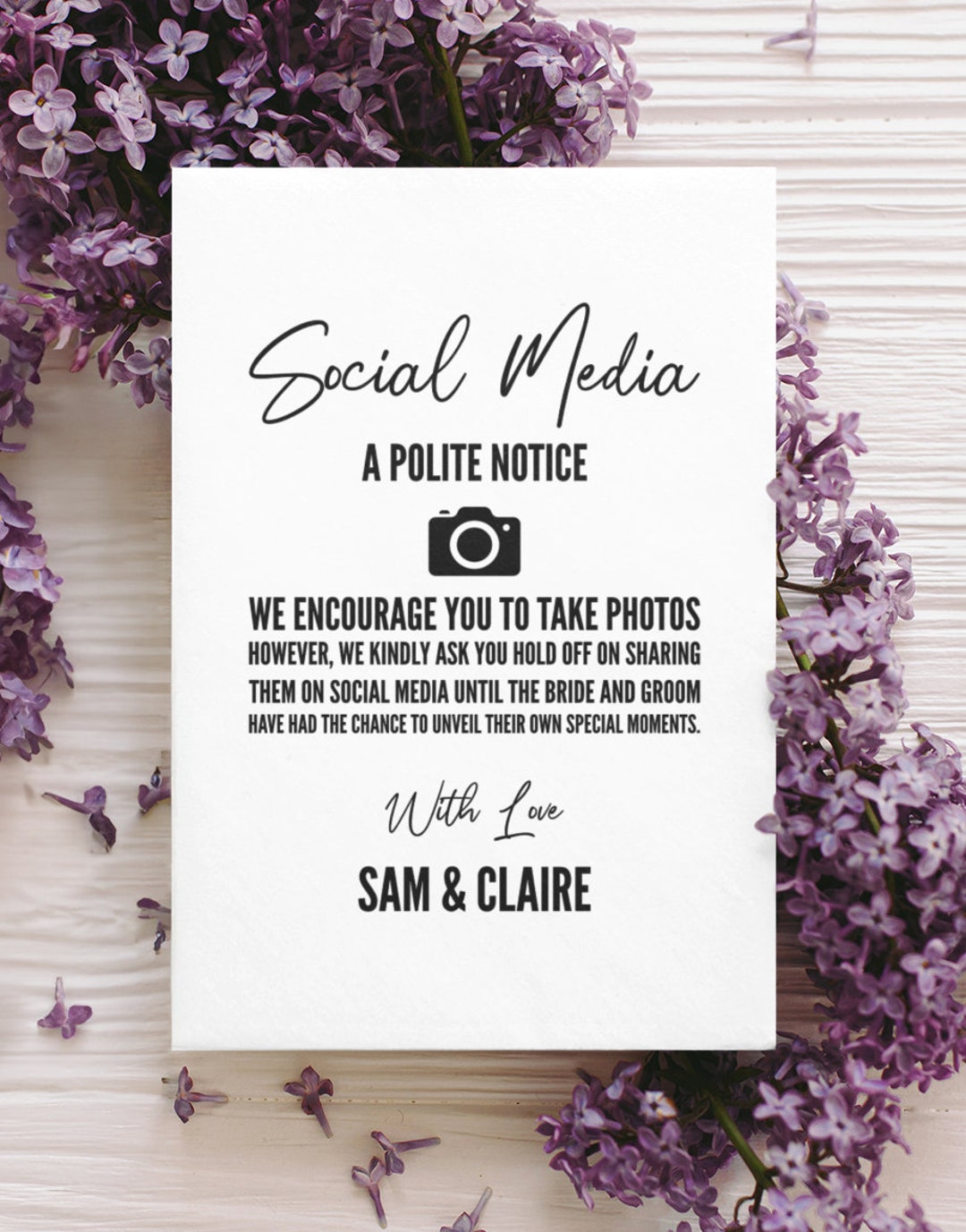 Social Media Wedding Sign, Personalised Wedding Notice, Polite Notice ...
