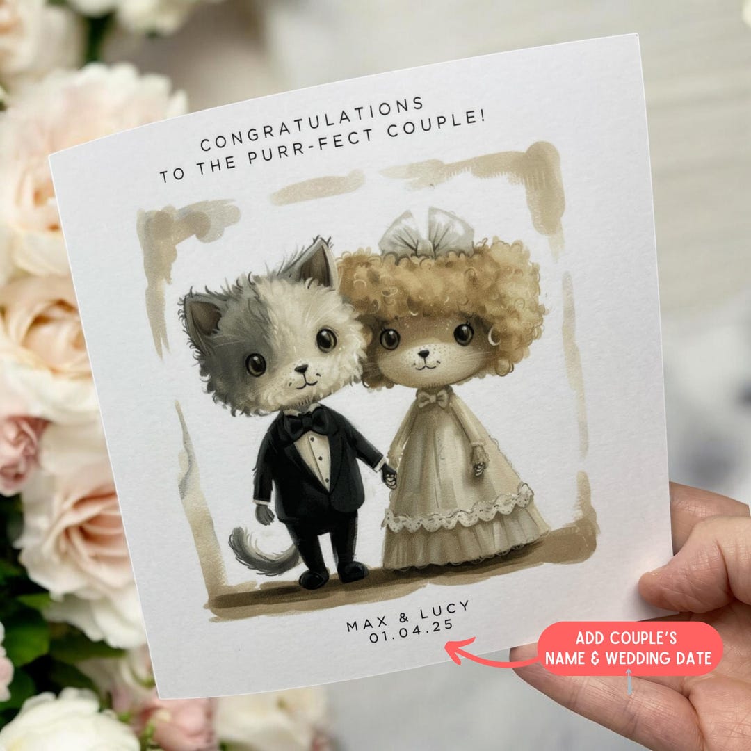 Funny Cat Personalised Wedding Day Card, Wedding Day Card ,cat Wedding ...