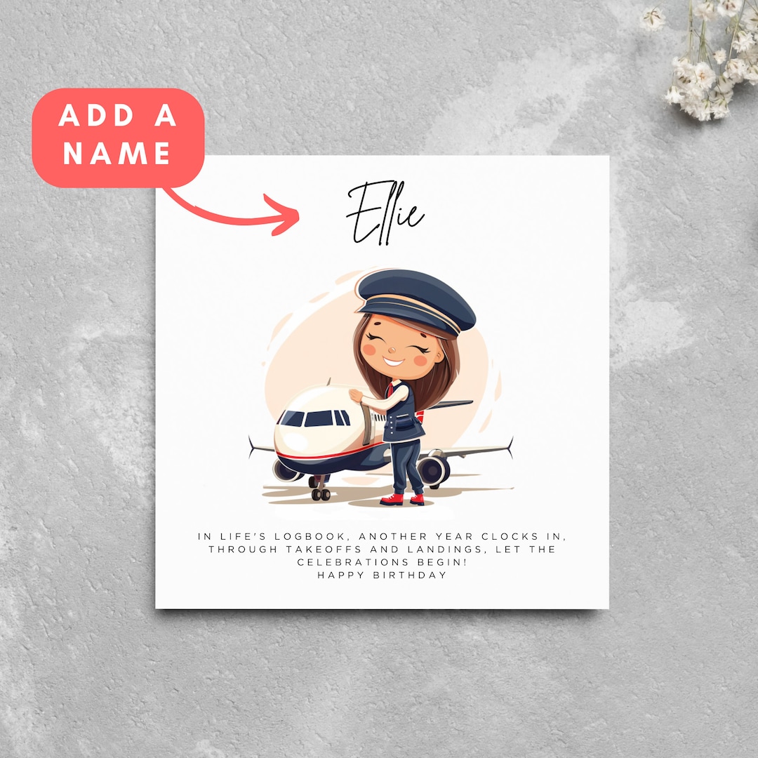 Personalised Female Pilot Birthday Card Partner Wife Girlfriend Plane ...