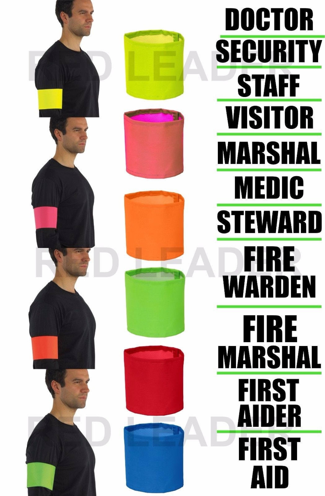 Hi Viz Arm Bands Printed Security Steward First Aid Doctor Marshal ...