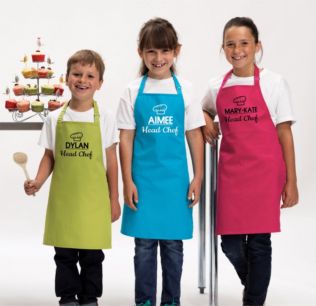 Personalised Kids Childrens Head Chef (name) Apron Baking Cooking ...