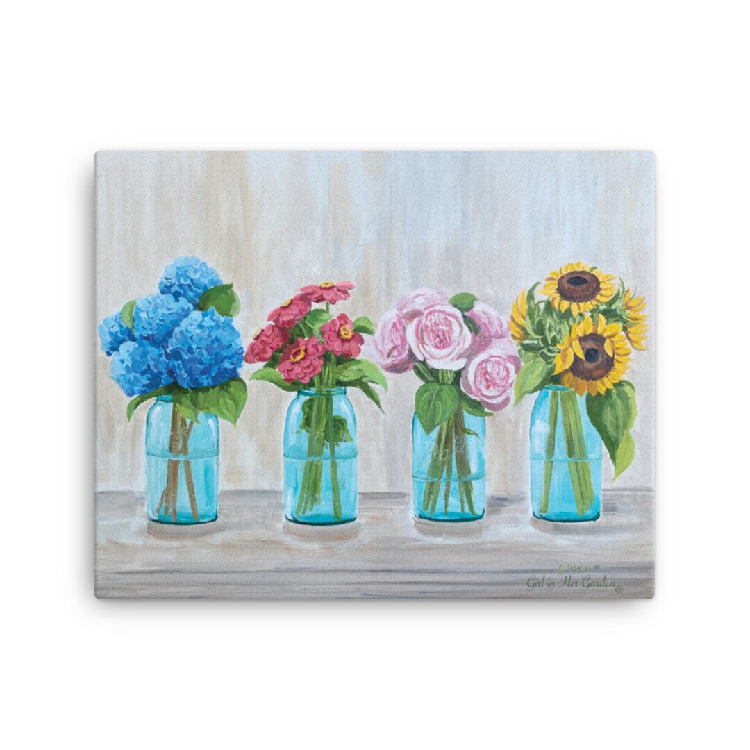 Mason Jar Wall Art~farmhouse Wall Decor~kitchen Art~flower Wall Art ...