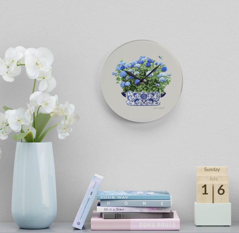 Blue Hydrangeas Chinoiserie Wall Clock: Floral Home Decor - Etsy