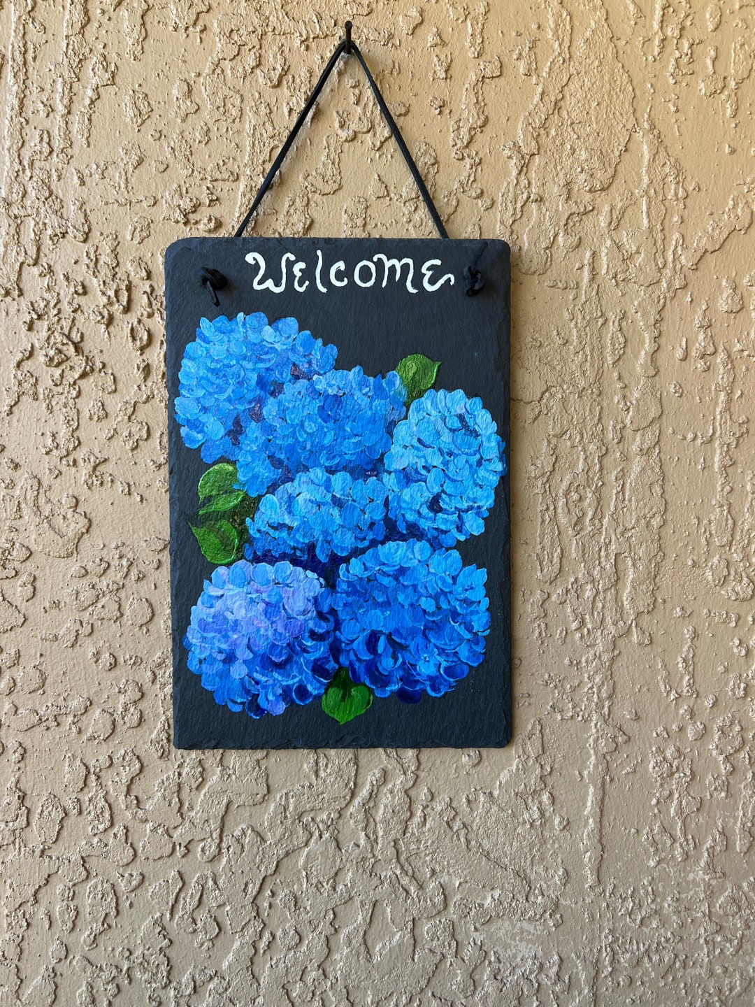 Welcome Slate Sign, Outdoor Decor,hydrangea Art, Hand Painted Slate ...