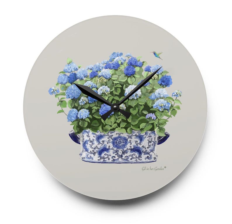 Blue Hydrangeas Chinoiserie Wall Clock: Floral Home Decor - Etsy