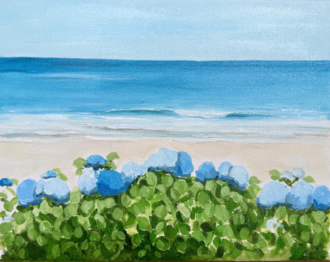 Hydrangea Painting by the Sea Blue Hydrangea Ocean Painting Original ...