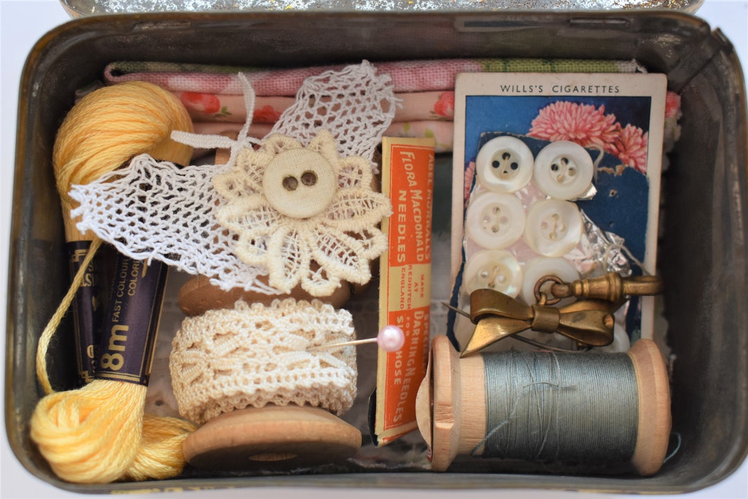 Vintage Tin Filled With Vintage Haberdashery. Frippery Tin. - Etsy