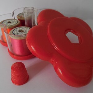 Sewing Caddy. Red Plastic Storage Caddy. Vintage Caddy With Wooden ...