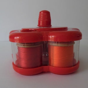 Sewing Caddy. Red Plastic Storage Caddy. Vintage Caddy With Wooden ...