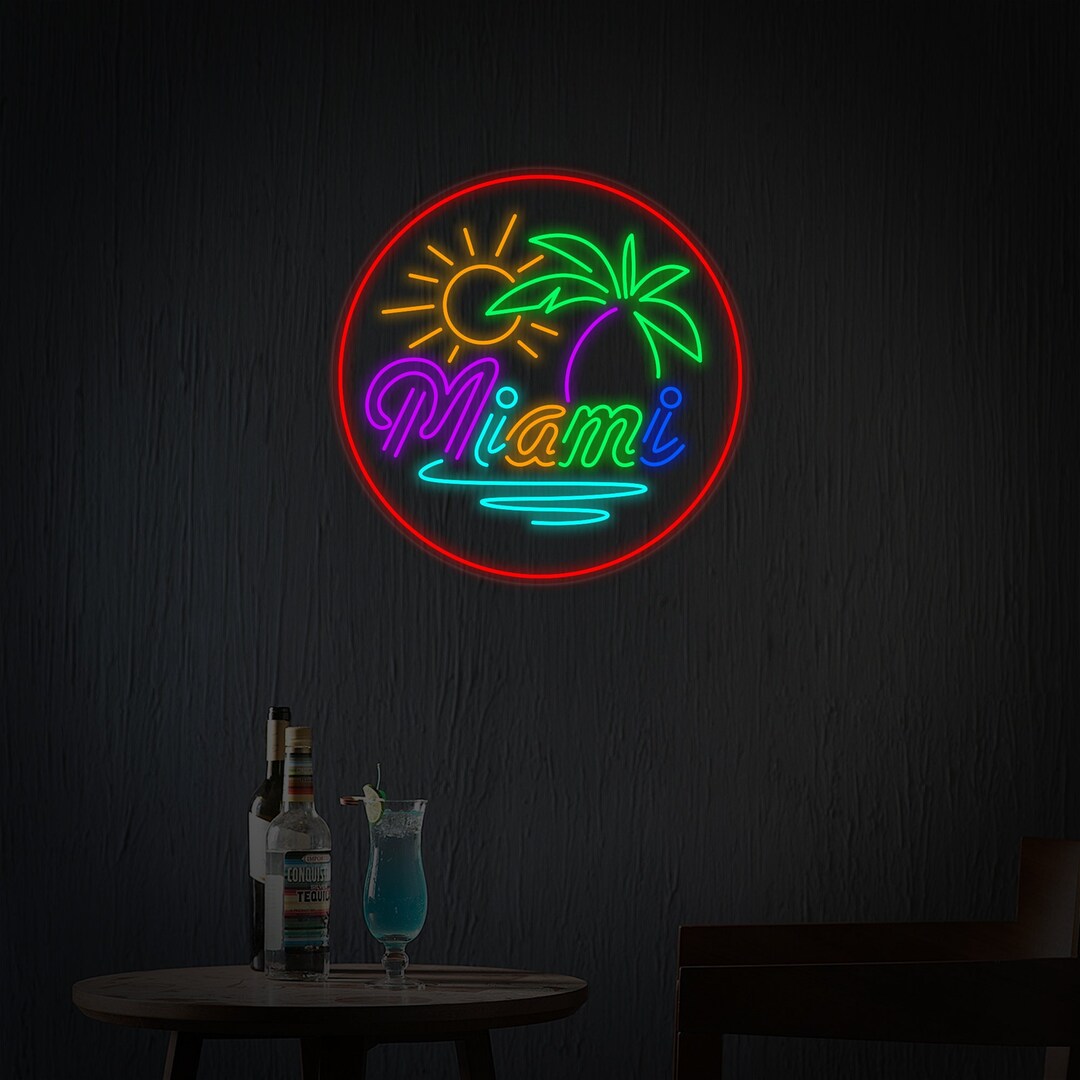 Miami Sun Palm Neon Sign,tropical Vibes,beachy Decor Lighting,miami ...